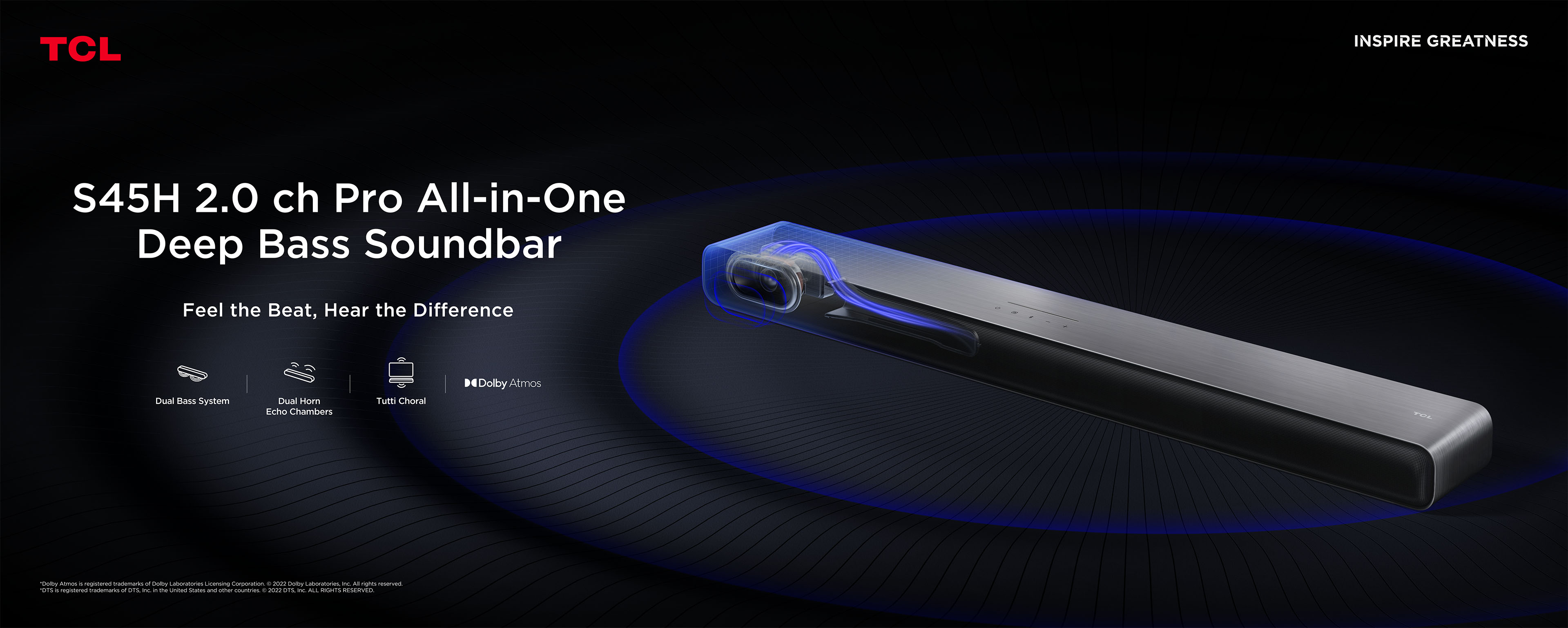 TCL S45H 2.0ch Pro All-in-One Deep Bass Soundbar | TCL Hong Kong