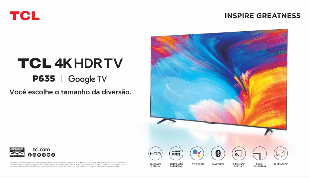 Smart Tv Led 4K TCL P635 Hdr Dual Band Bluetooth | TCL Brazil