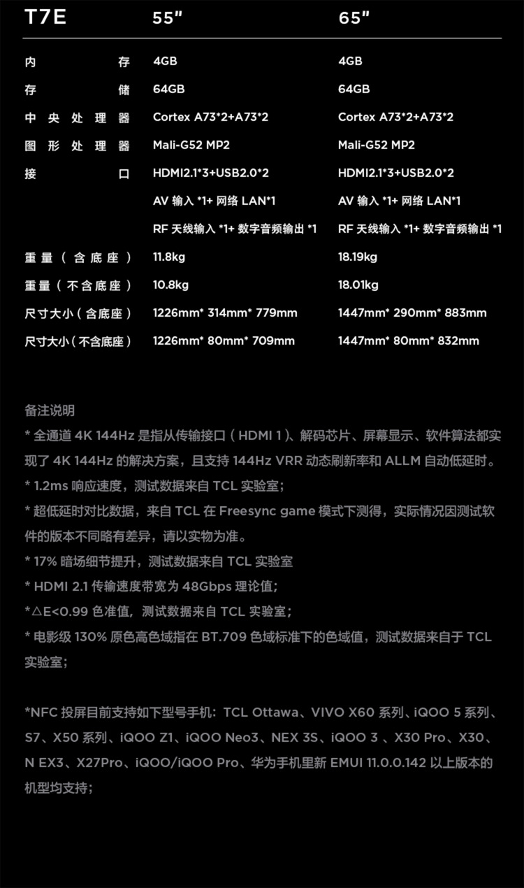144Hz 真高刷电视 55T7E