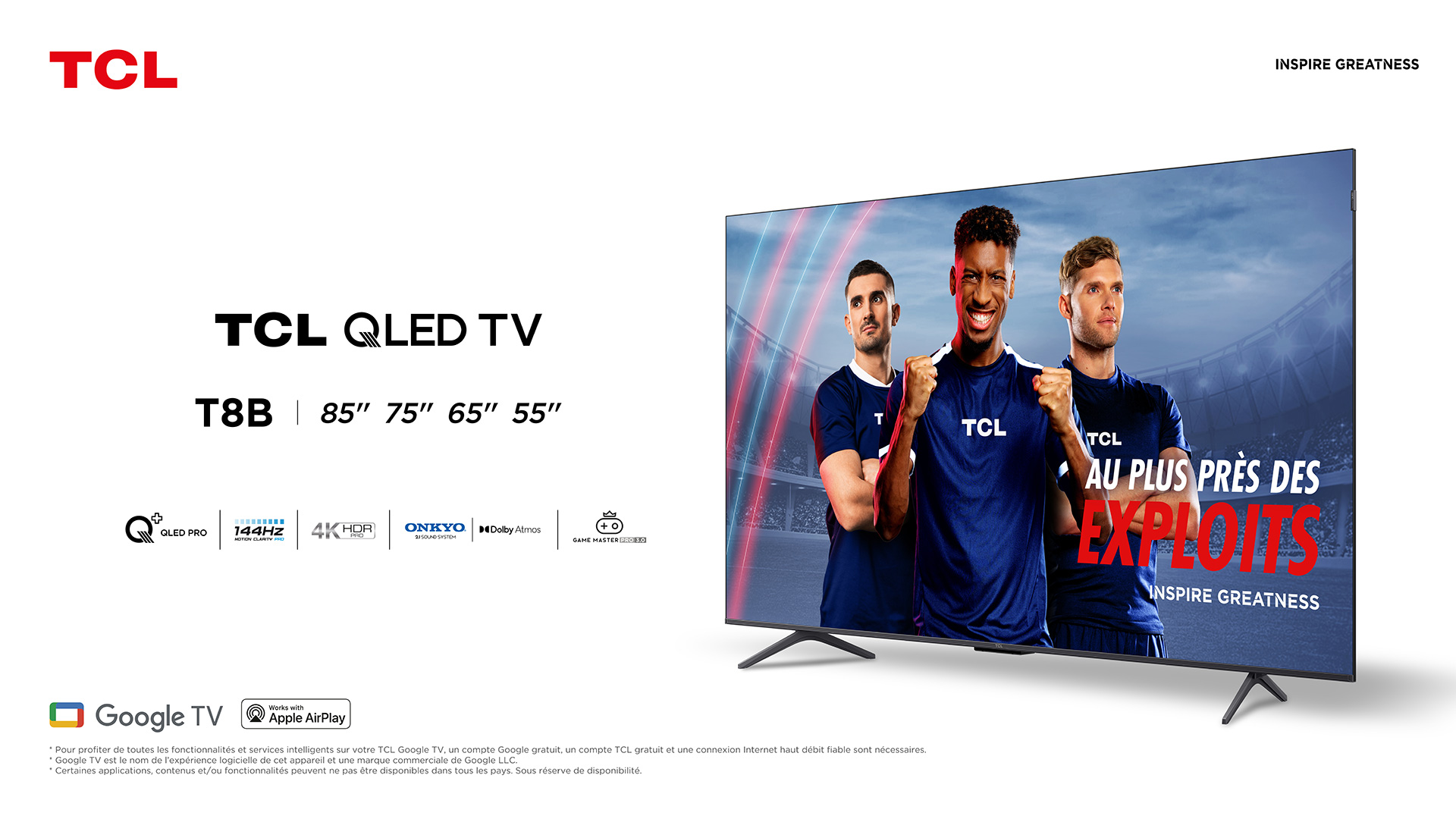 4K 144HZ QLED TV 85/75/65/55 inches - T8B - TCL France