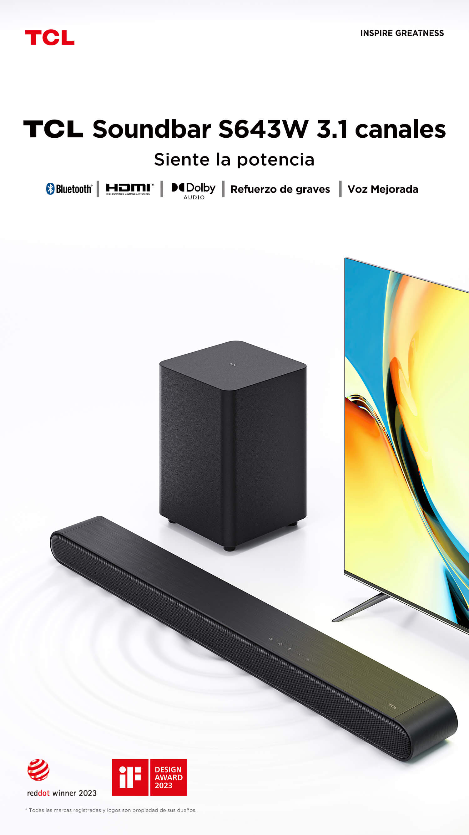 TCL Soundbar S643W | 3.1 canales Dolby Atmos | TCL México